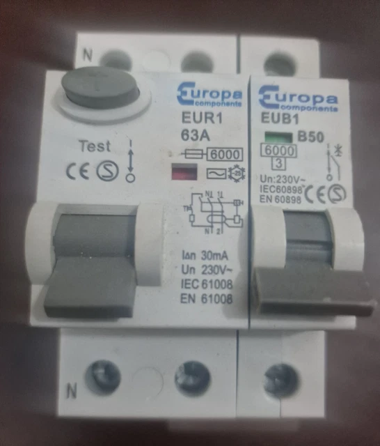 EUROPA EUR1 63A RCD EUB1 B50 Consumer Unit Distribution Board Electrics ...