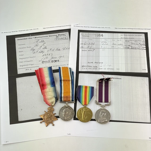 WW1 MERITORIOUS SERVICE Medal Group Battery Sergeant Major Gibbs 46627 £595.00 - PicClick UK