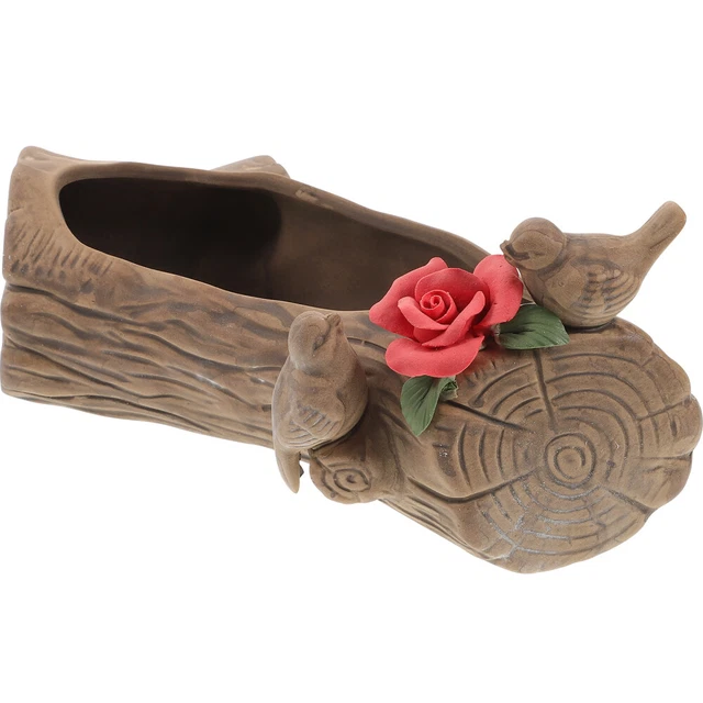 RESIN FLOWERPOT DESKTOP Log Concrete Planter Faux Outdoor Miss £31.75 ...