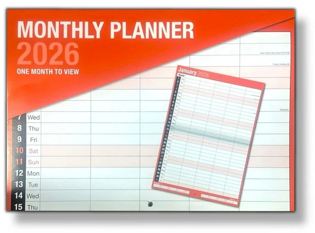 2026 MONTHLY PLANNER Wall Hanging Calendar Month to View Spiral Bound ...