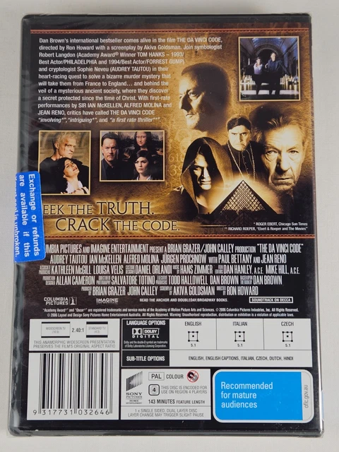 THE DA VINCI Code DVD (New & Sealed) Region 4 £6.35 - PicClick UK
