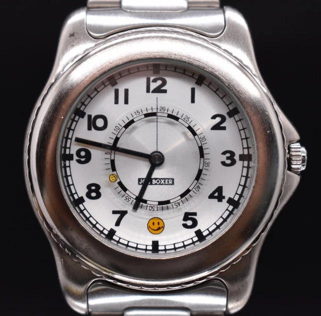 OROLOGIO VINTAGE JOE BOXER Smiley Face Uomo Quadrante Rotante Secondi ...