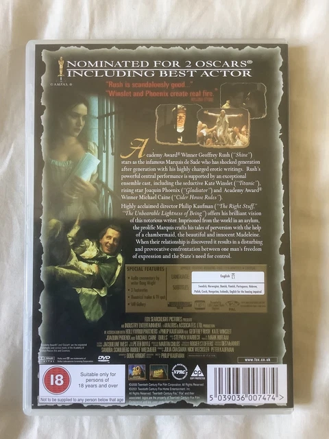 QUILLS DVD MARQUIS de Sade Philip Kaufman Geoffrey Rush Kate Winslet ...