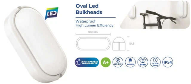 ROTHER 15W OVAL LED Light Bulkhead Fitting 1200lm IP54 6500k Daylight ...