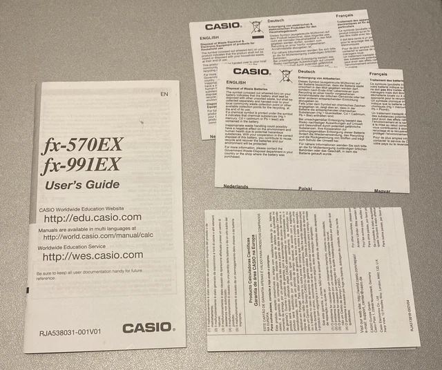 CASIO FX 570EX & 991EX User’s Guide Instruction Booklet Only (No ...