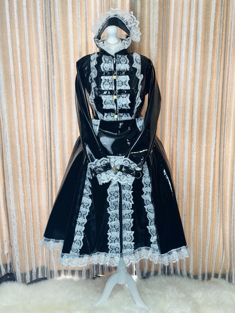 MISFITZ BLACK PVC lockable Sissy Maids Dress. SIZE 28. LONGER LENGTH CD ...