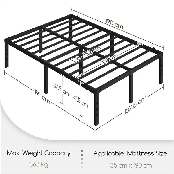 DOUBLE METAL PLATFORM Bed Frame with Heavy Duty Steel Slat Support Non ...