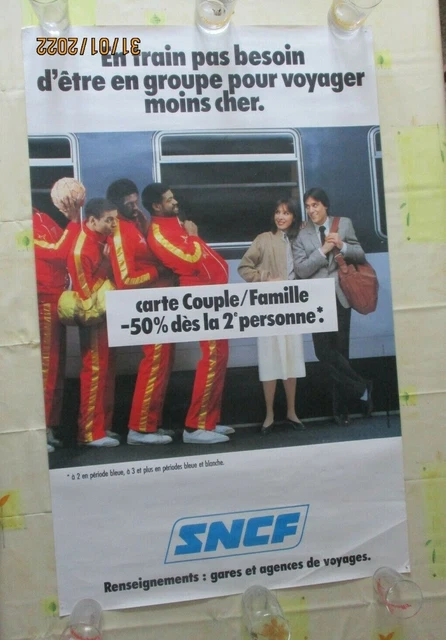SNCF TRAIN CARD Poster Couple/Family circa 1980 100x62cm - Basketball ...