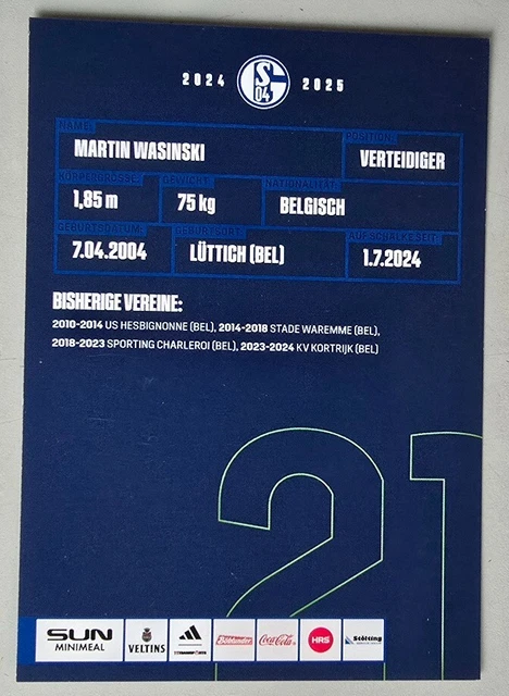 MARTIN WASINSKI FC Schalke 04 Autogrammkarte 2024/2025 Original ...