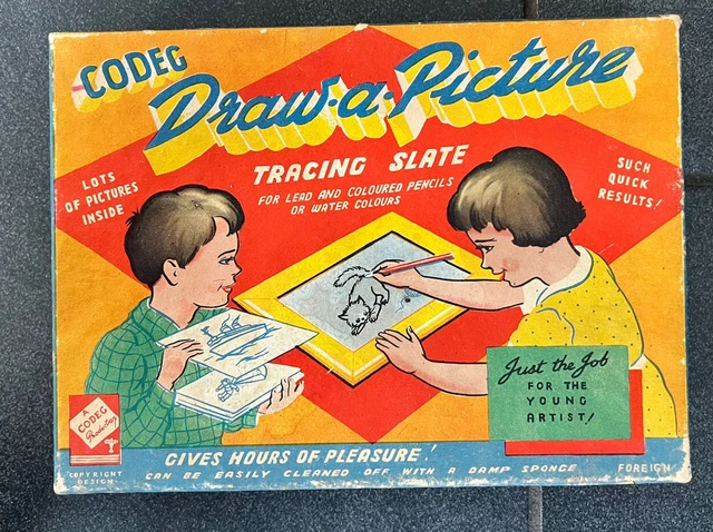 VINTAGE 1950S CODEG Draw-a-Picture Tracing Slate & 10 images - Boxed £5 ...