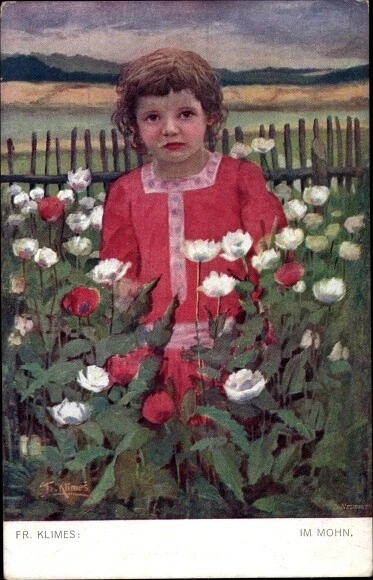KÜNSTLER AK KLIMES, F., Im Mohn, Kind-Portrait - 3517957 EUR 6,50 - PicClick DE