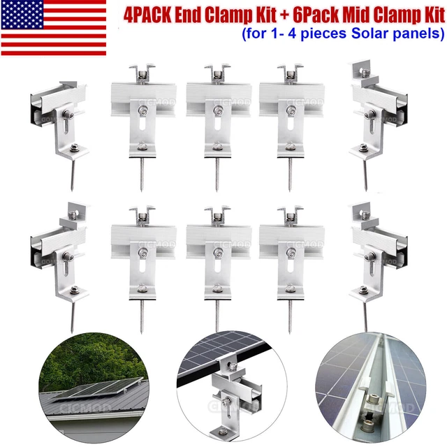 SOLAR PANEL MOUNTING Brackets Roof Ground End/Mid Clamp for 1-4pcs ...