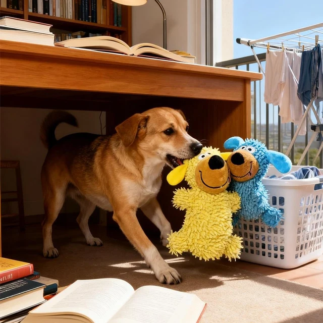 PET PLUSH TOYS Cartoon Squeaky Plush Mop Dog Chewproof Toy for ...