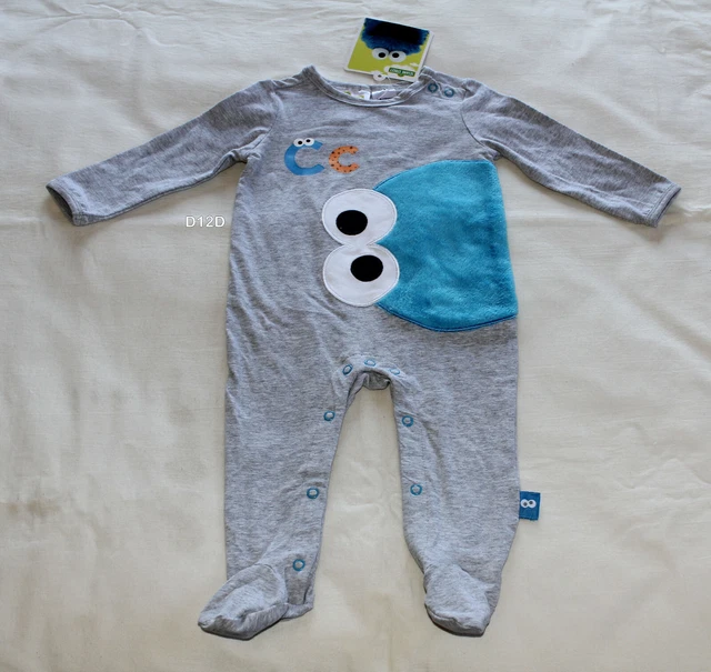 SESAME STREET COOKIE Monster Boys Grey One Piece Romper Coverall Size 0 ...