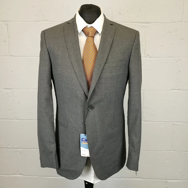 TM.LEWIN BLAZER JACKET 41 REG Grey SLIM FIT Wool Trevira Single Button ...