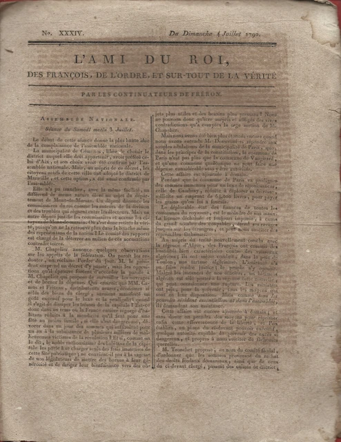 1790 RARE JOURNAL REVOLUTION L' AMI DU ROI N° 34 royaliste EUR 10,80 ...