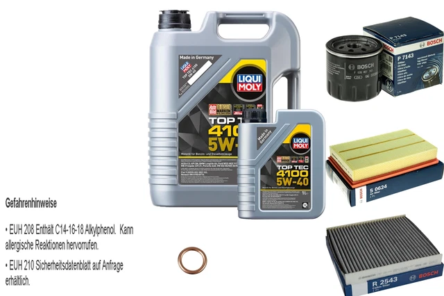 BOSCH INSPECTION SET 6L Liqui Moly Top Tec 4100 5W-40 pour VW Skoda, T-Roc EUR 112,51 - PicClick FR