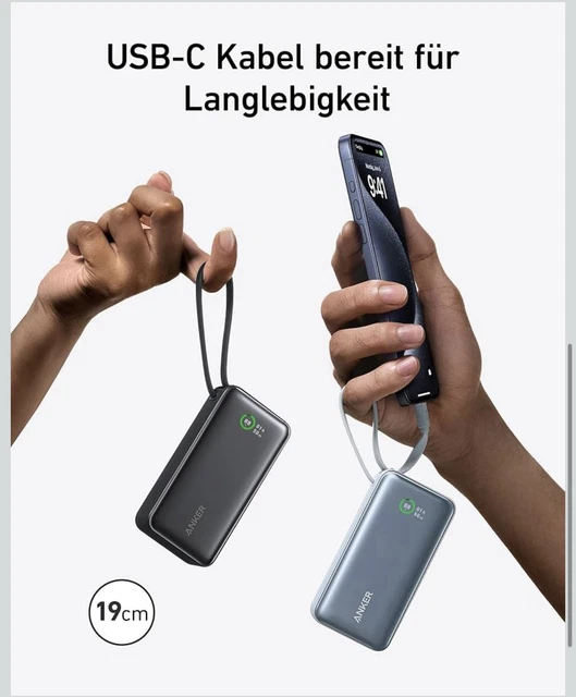 ANKER NANO POWERBANK 10.000mAh PD 30W eingebautem USB-C Kabel mit ...