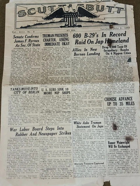 WWII US NAVY Scuttlebutt Newsletter Dated July 3, 1945 $12.00 - PicClick