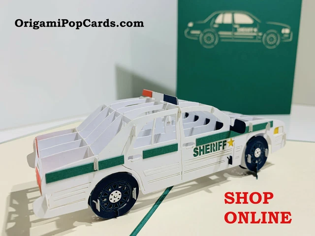 ORIGAMI POP CARDS Super Cool Sheriff Police Car 3D Pop Up Greeting Card ...