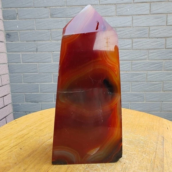 840G NATURAL RARE Red stripe Agate Crystal Obelisk Quartz Tower Point ...