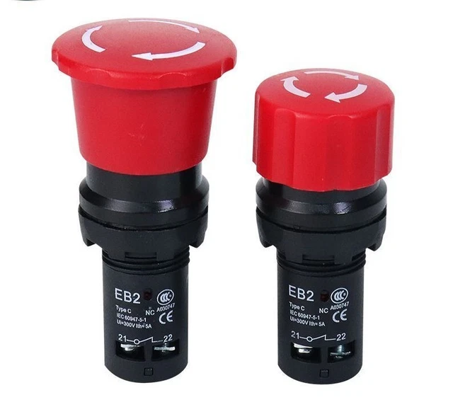 EMERGENCY STOP BUTTON Switches EB2 Red Mushroom Head for Electronics ...