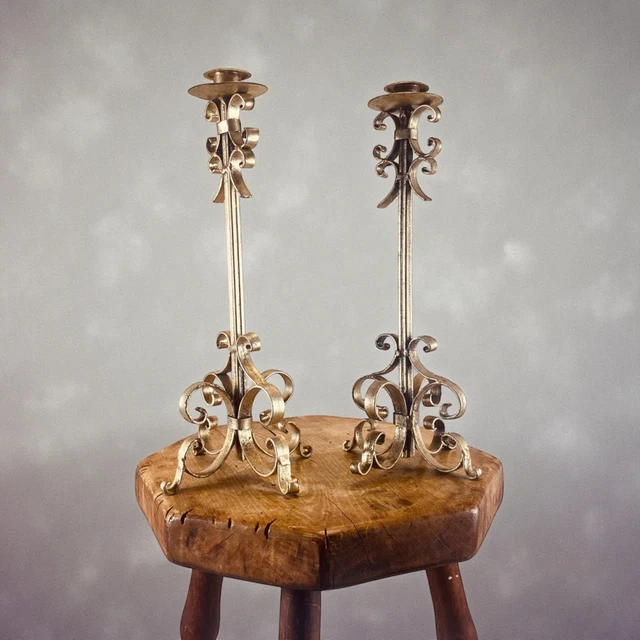 SPANISH-STYLE IRON CANDLE stands Candle Holders Pair x2 Vintage £15.00 ...