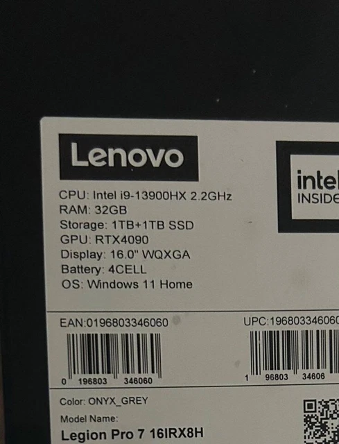 NEW LENOVO LEGION Pro 7 16IRX8H RTX 4090 2 TB 32GB i9-13900HX Onyx Grey ...