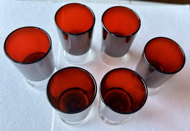 VINTAGE LUMINARC FRANCE Ruby Red Glasses Set of 6, 1960s–70s ...
