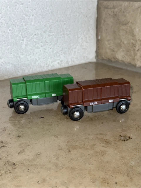 BRIO 2X 33561 Grün Und Braun BOXCAR with CARGO Waggon Eisenbahn Mit ...