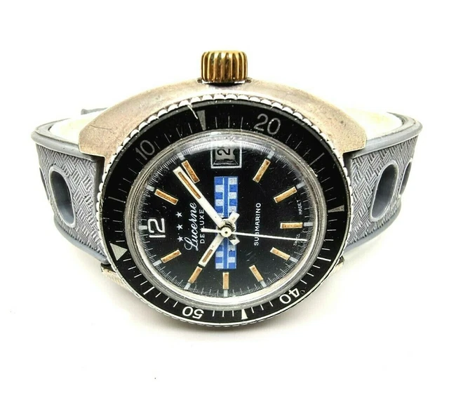 LUCERNE DE LUXE Submarino Submariner DIVER. Cal. EB 8800 Vintage Swiss ...