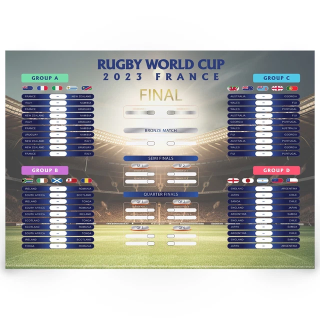 WORLD CUP RUGBY 2023 poster wall chart - Cup Tournament planner Print £ ...