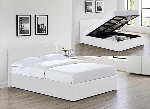 KING SIZED OTTOMAN massive storage ,Gas lift up White Faux Leather bed ...