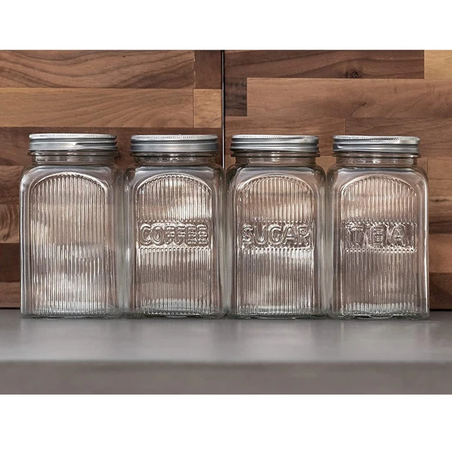 TALA RIBBED GLASS Tea Coffee Sugar Storage Canister Screw Top Lid Food ...