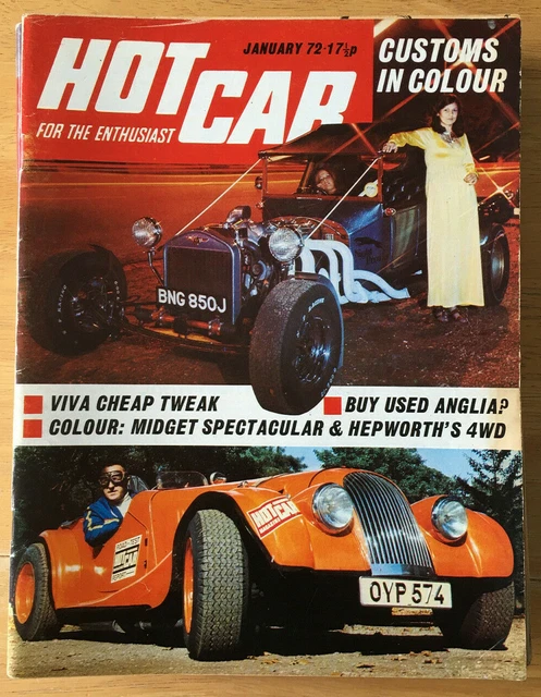 HOT CAR MAGAZINE January 1972 (146) VIVA- ANGLIA- MIDGET- HEPWORTH 4WD ...
