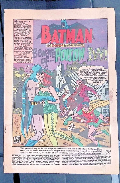 BATMAN 181 (DC, 1966) 1ère application. Poison Ivy ! AUCUNE couverture ...