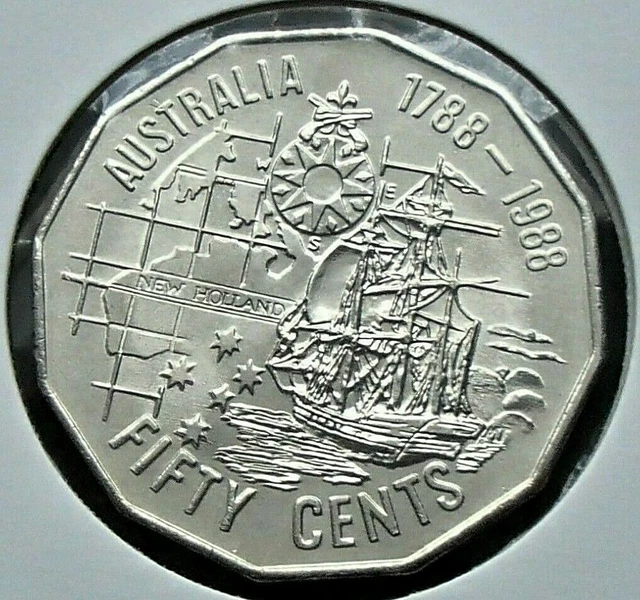 1988 UNCIRCULATED BICENTENARY Fifty 50 Cent Coin - Tall Ships - Ex Ram ...