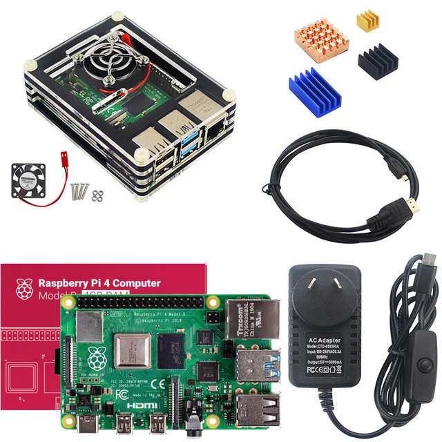 RASPBERRY PI 4 (2/4/8GB) Starter Kit | Power Supply, Case with Fan ...