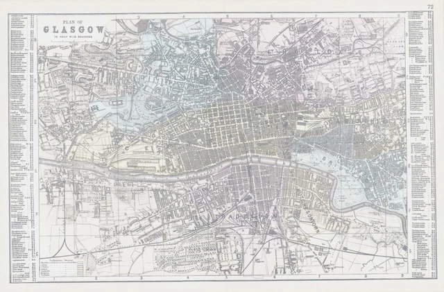 1883 LARGE MAP of PLAN OF GLASGOW City Plan Ordnance Survey by Bacon ...