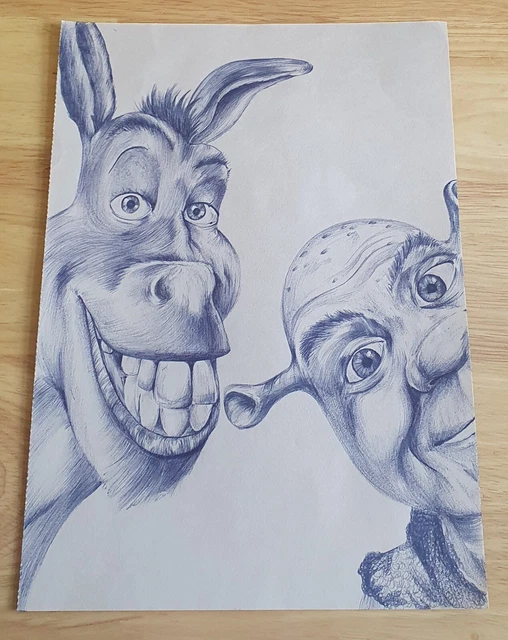 SHREK AND DONKEY Dreamworks Biro Hand Drawn Original Art UK £2.50 ...