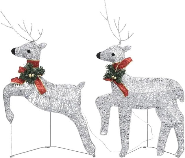 SILVER CHRISTMAS REINDEERS with 40 Leds - Mesh and Metal Frame, Weather ...
