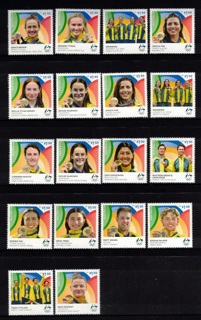 AUSTRALIA 2024-PARIS OLYMPIC Gold Medalist Complete Set Of 18 Stamps ...