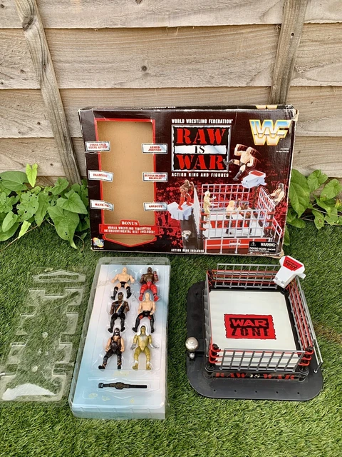 ORIGINAL BOXED 1997 WWF Jakks Mini Raw Is War Action Ring With Figures ...