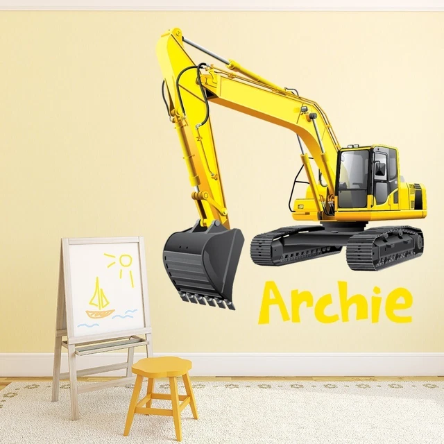 CUSTOM NAME JCB Digger Wall Sticker Personalised Kids Room Decal WS ...