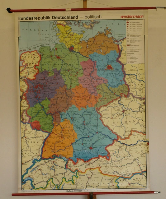 SCHOOL WALL MAP BR Germany + former GDR political 1990 100x138 cm ...