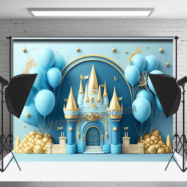 BALLOON BLUE GOLD Castle Birthday Cake Smash Backdrop $37.90 - PicClick AU