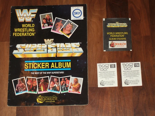 WWF SUPERSTARS 1990 Complete Merlin Sticker album (black album) with a ...