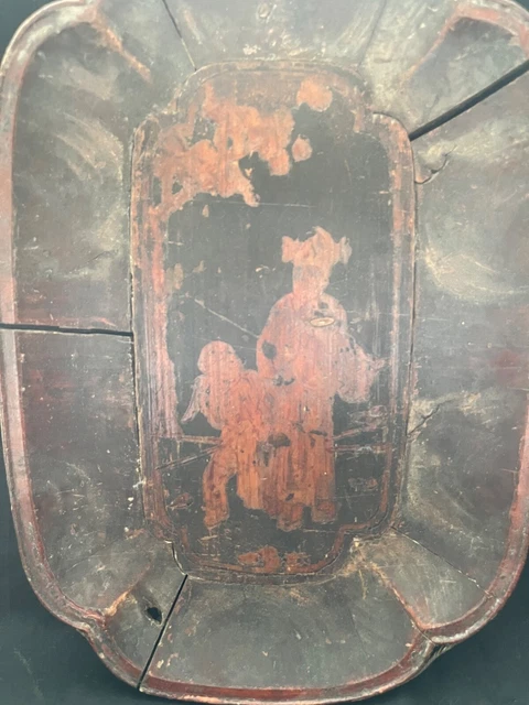 VERY ANTIQUE CHINESE Wooden Dish, With Figurines And Text On Back £153. ...