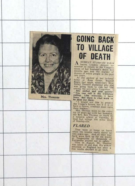1962 MISSIONARY NANCY Thomas Going Back To The Congo After Murder £5.00 ...