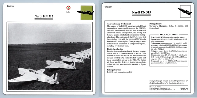 NARDI F.N.315 - Trainer - Warplanes Collectors Club Card £1.25 ...